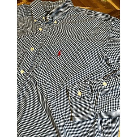 Ralph Lauren | Shirts | Ralph Lauren Blaire Mens Medium Blue Check Long Sleeve Button Down Red ...